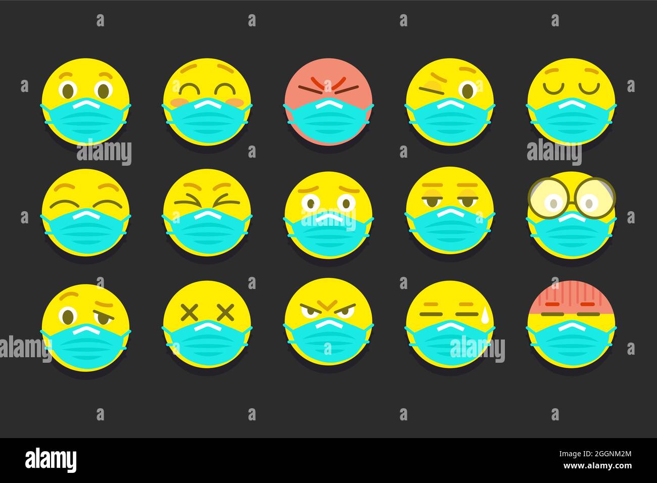Flat design emoji with face masks Vector illustration Stock Vector ...