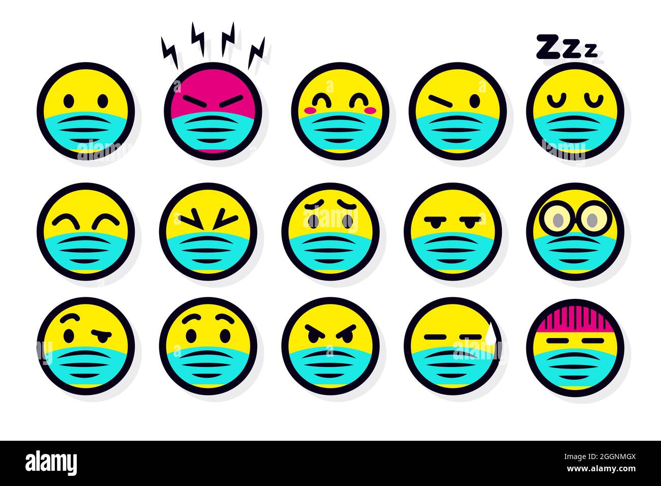 Flat design emoji with face masks Vector illustration Stock Vector ...