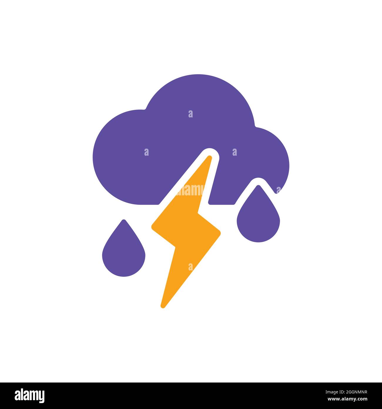 Cloud with fall rain and lightning vector glyph icon. Meteorology sign ...