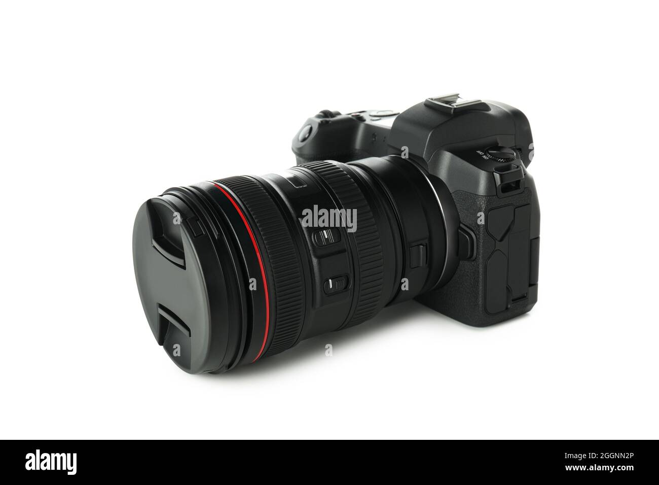 Camera with lens isolated on white background Stock Photo - Alamy