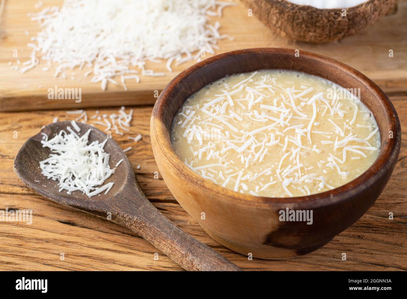 Creamy cocada, traditional brazilian coconut candy with grated coconut ...