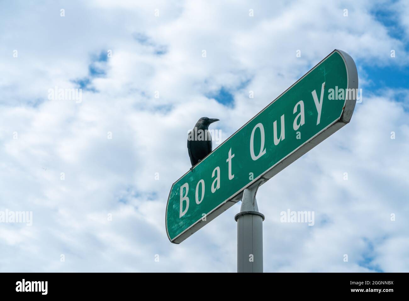 Bird on top of Boat Quay sign, Singapore Stock Photo - Alamy