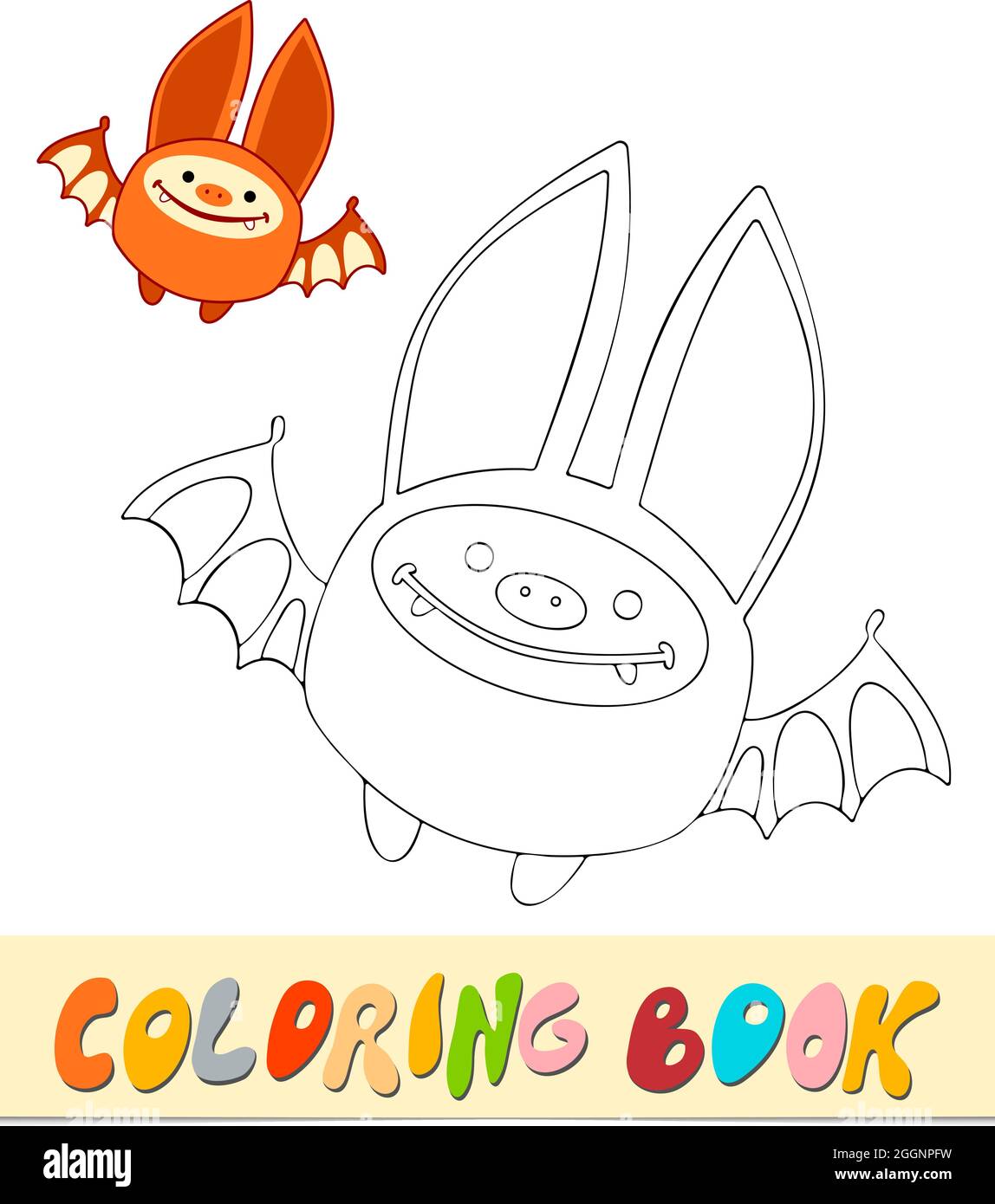 Coloring book or page for kids. Bat black and white vector illustration ...