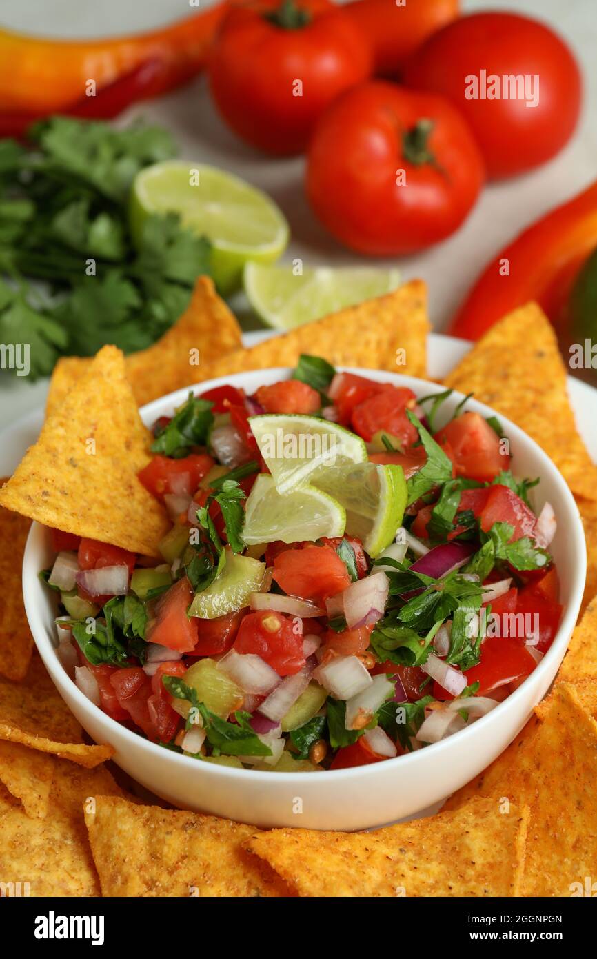 Mexican food concept with Pico de Gallo, close up Stock Photo - Alamy
