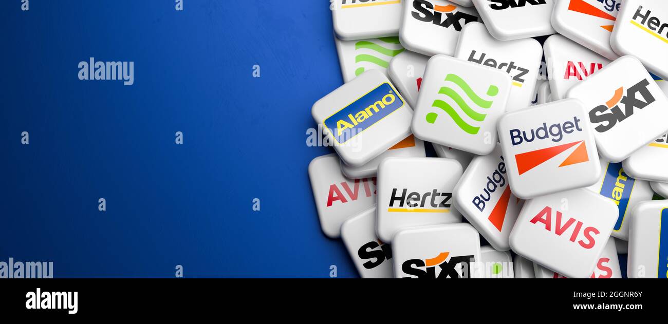 Logos of the competing rental car companies Alamo, AVIS, Budget, Hertz ...