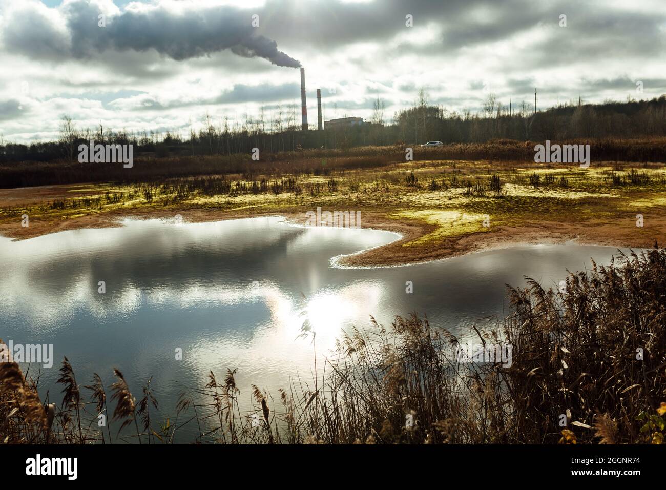 the pipe discharges waste into the water. contamination of the ...