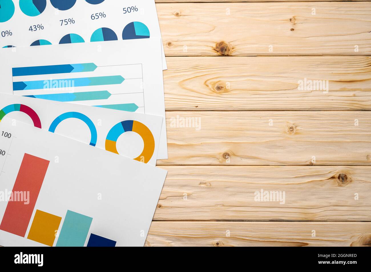 Office workplace table with report pages with financial data Stock ...