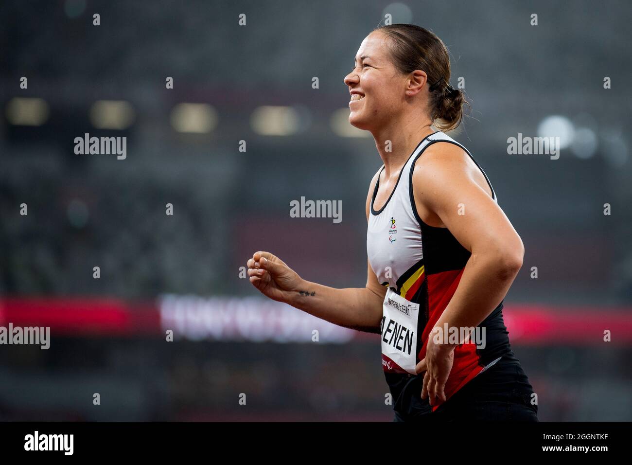 Paralympian athlete Gitte Haenen reacts during the final of the Women's ...