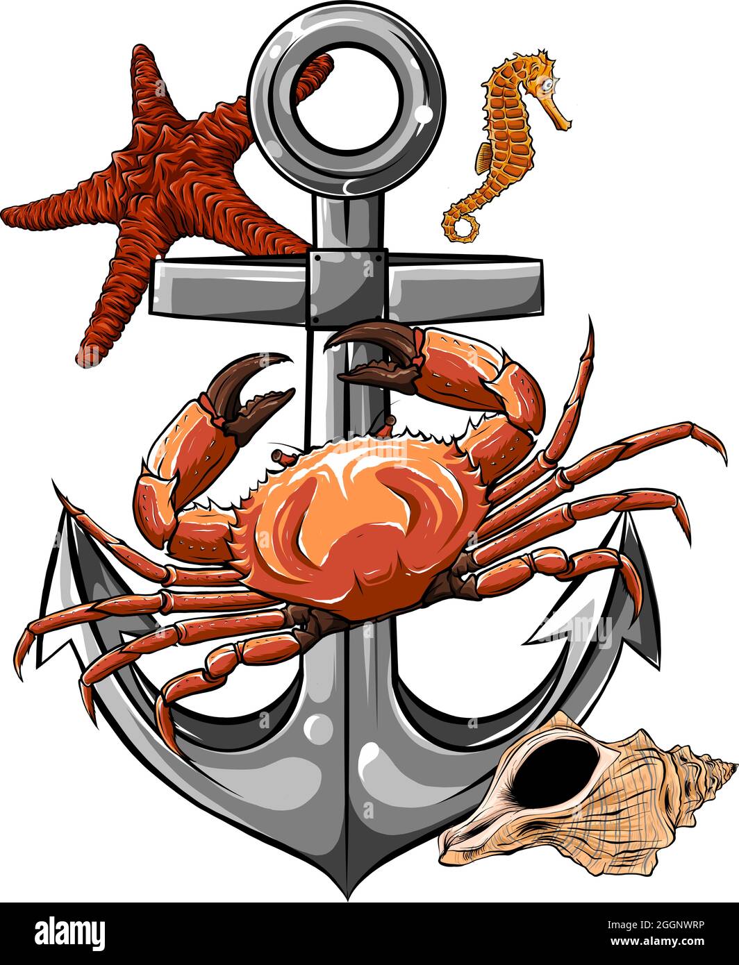vector illustartion of anchor with sea animal Stock Vector Image & Art ...