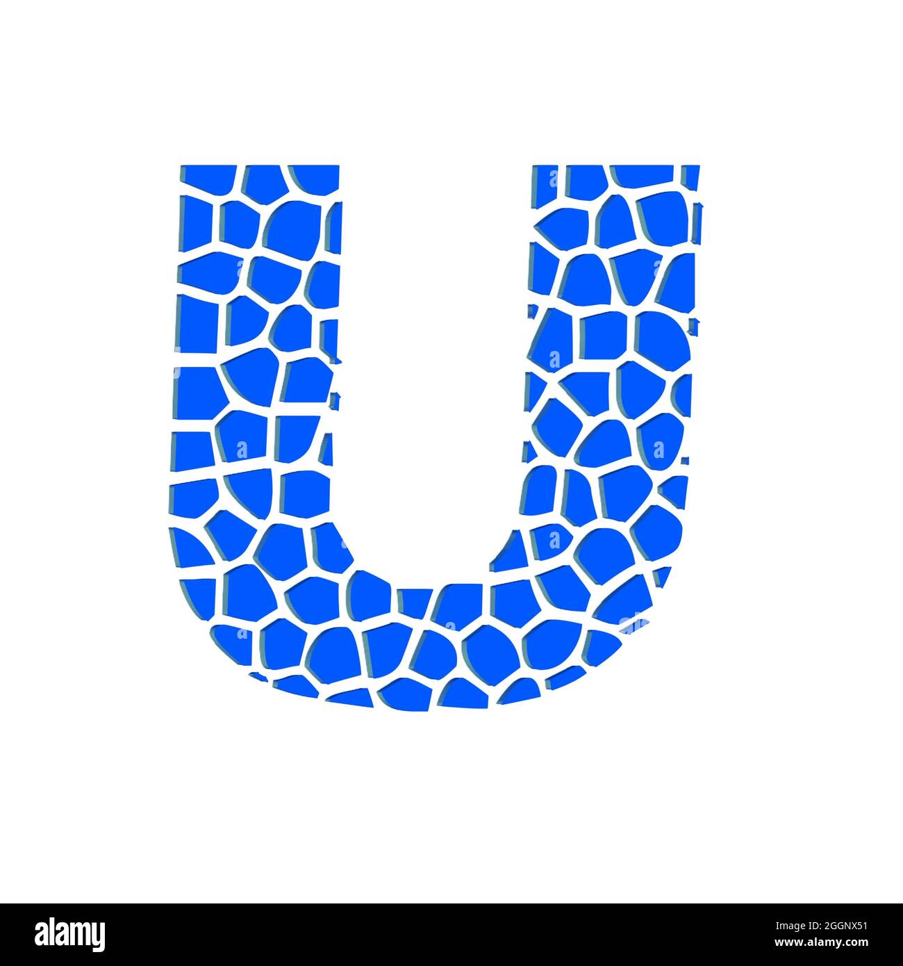 Alphabet capital letter U blue 3D abstract texture beautiful white ...