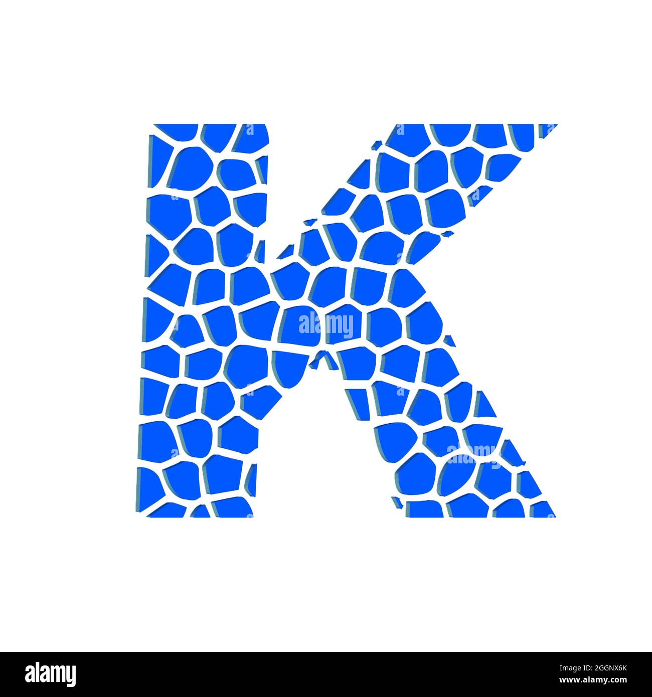 Alphabet capital letter K blue 3D abstract texture beautiful white ...