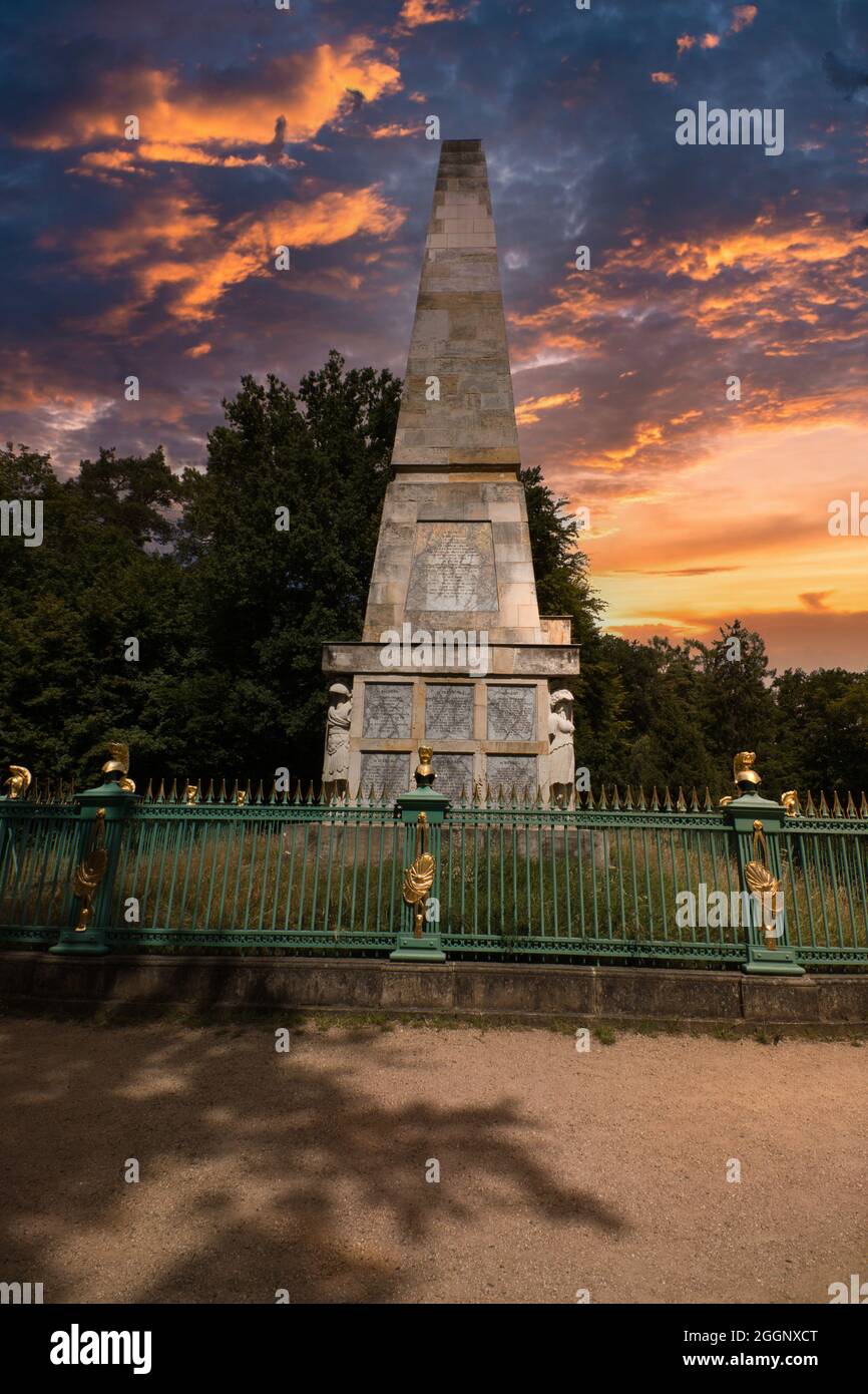 Antique obelisk in Rheinsberg park at sunset Stock Photo - Alamy