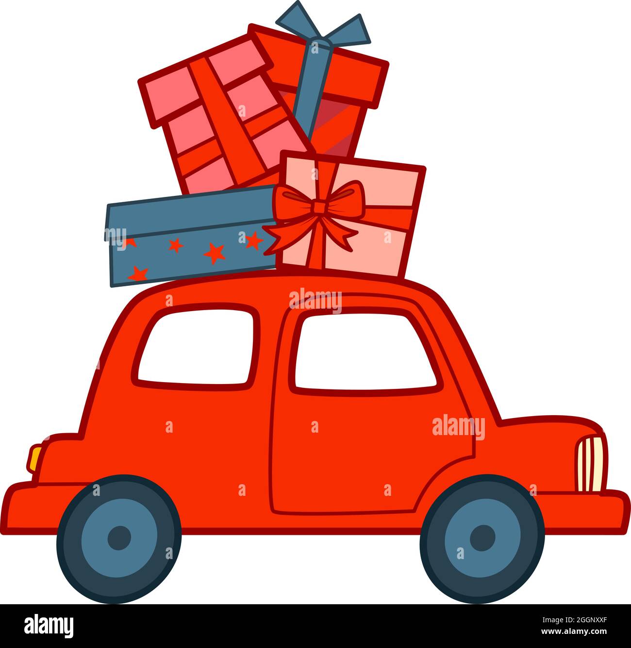 Christmas cartoons clip art. Car and gifts vector illustration Stock ...