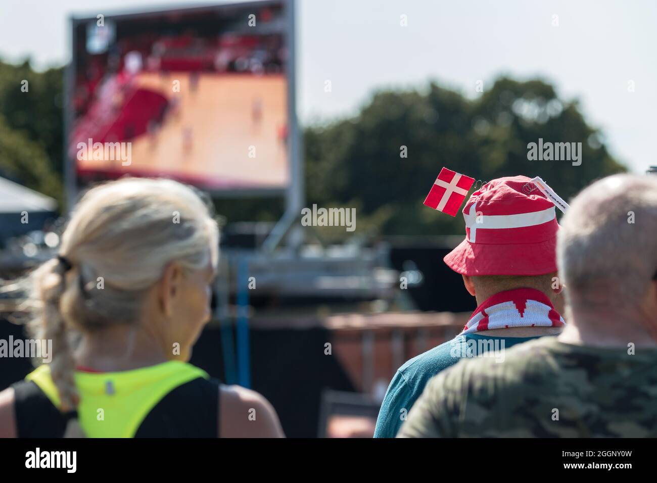 BORNHOLM, DENMARK - Aug 07, 2021: A large crowd gathered to a concert ...