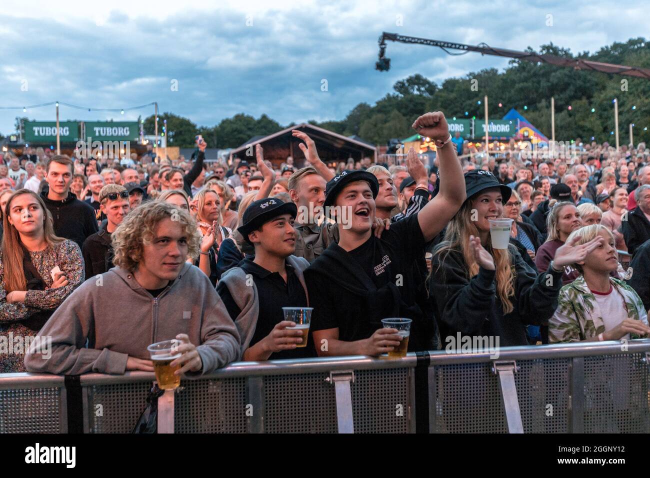 BORNHOLM, DENMARK - Aug 07, 2021: A large crowd gathered to a concert ...