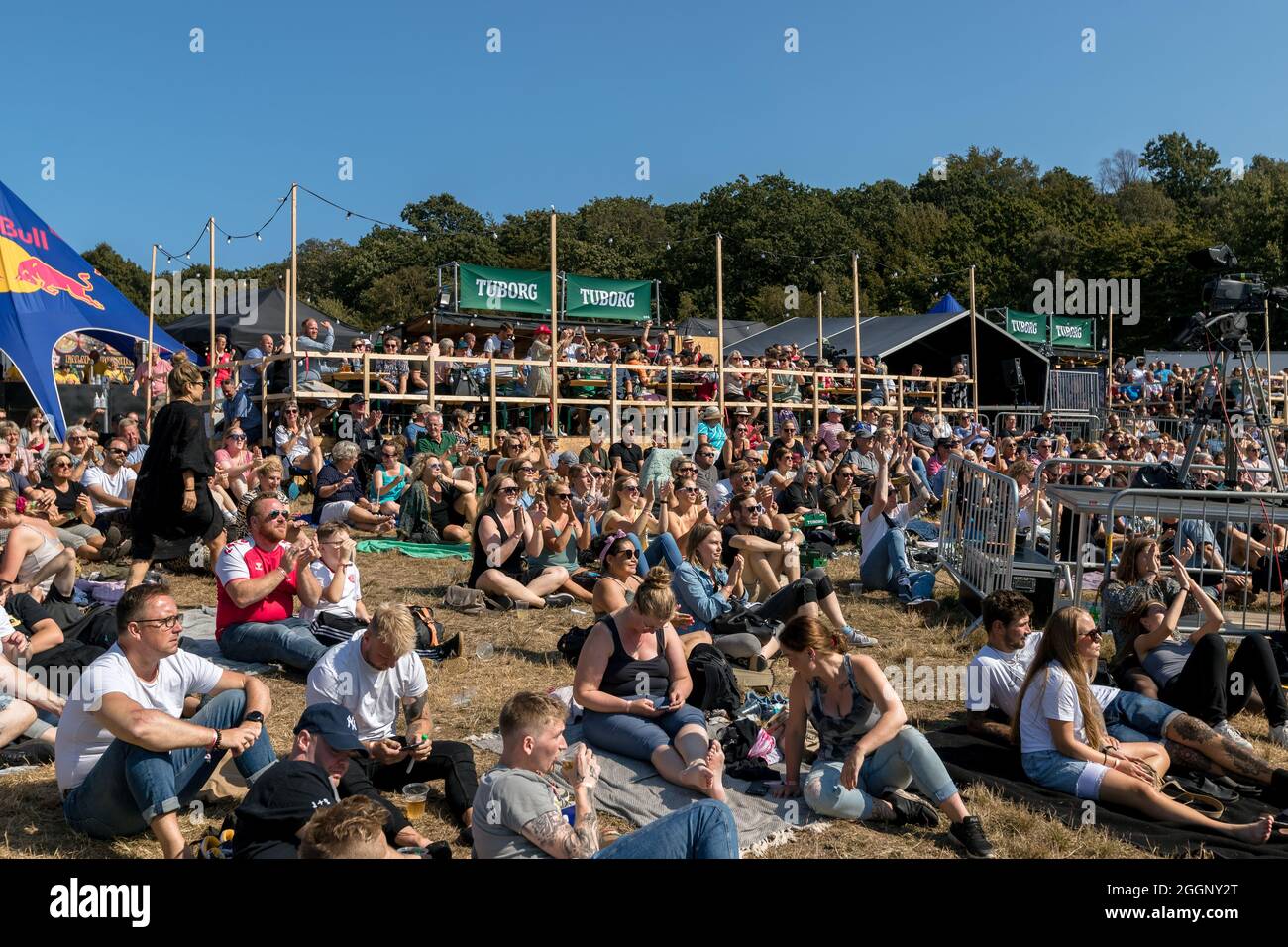 BORNHOLM, DENMARK - Aug 07, 2021: A large crowd gathered to a concert ...