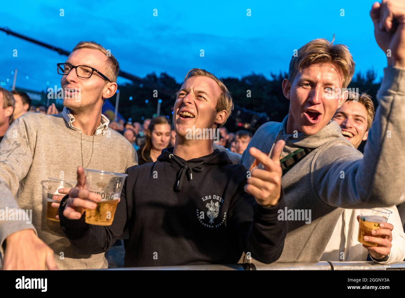BORNHOLM, DENMARK - Aug 07, 2021: A large crowd gathered to a concert ...