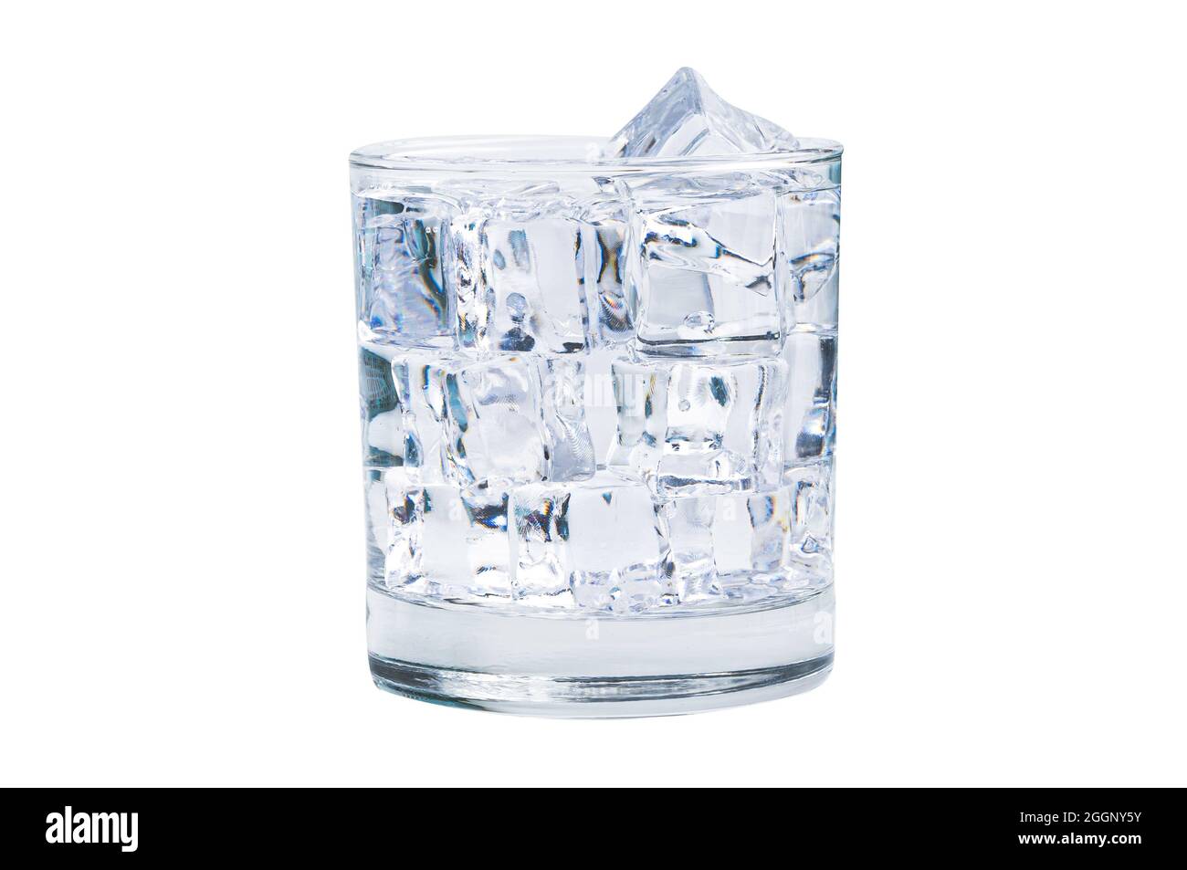 Glass of ice cubes cold fresh water for drink in summer isolated on ...