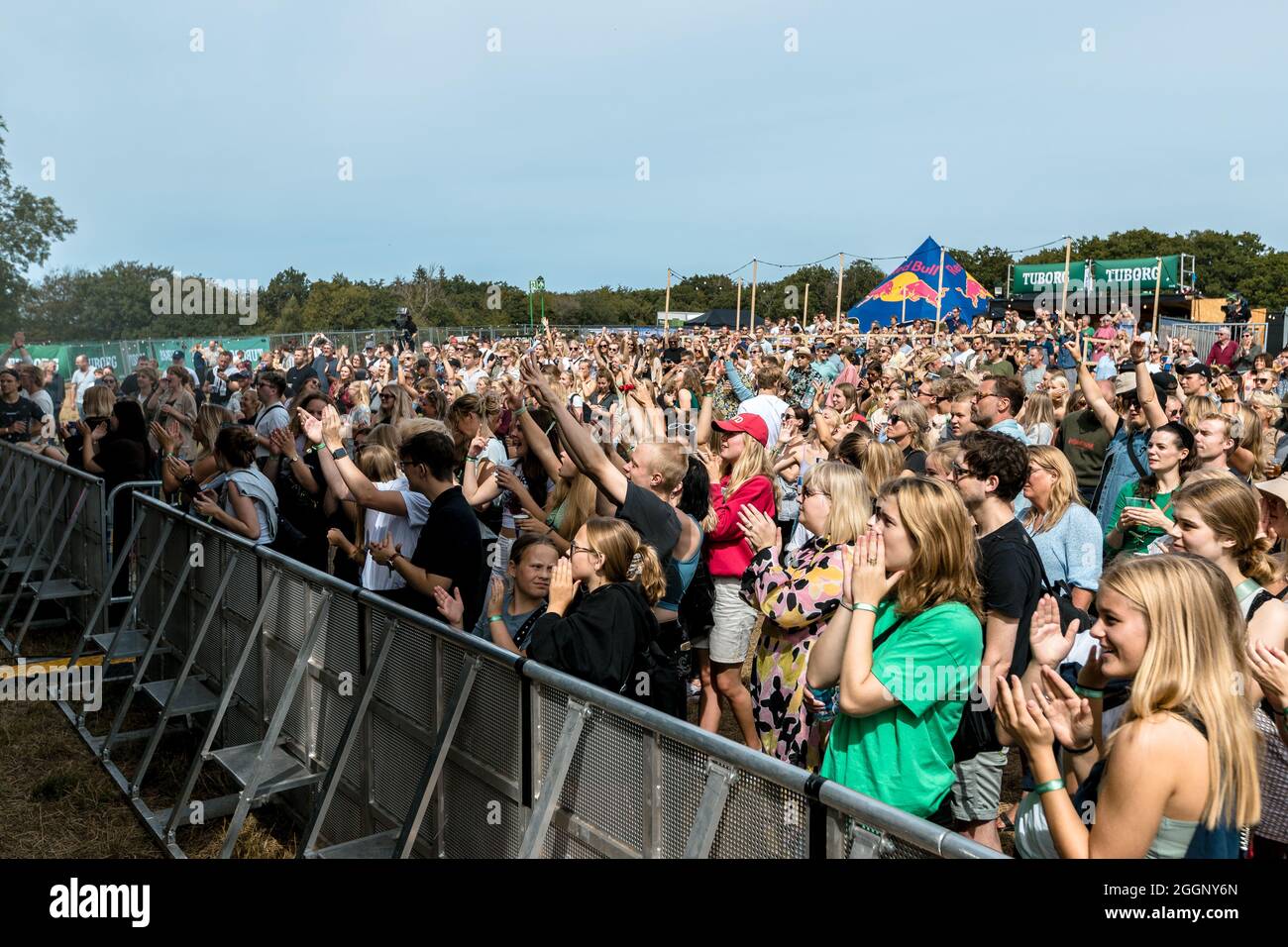 BORNHOLM, DENMARK - Aug 07, 2021: A large crowd gathered to a concert ...