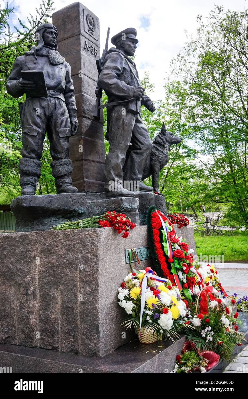 Murmansk, Russia-June 6, 2015: monument to border guards on the ...