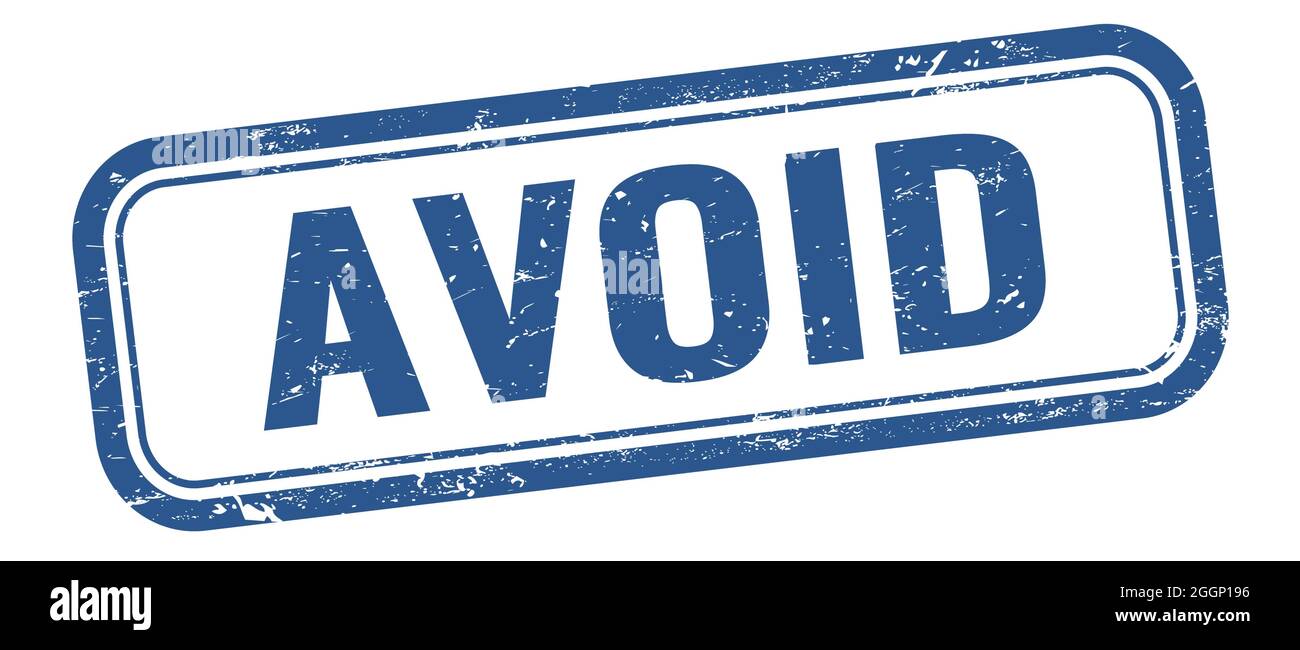 AVOID text on blue grungy vintage rectangle stamp Stock Photo - Alamy