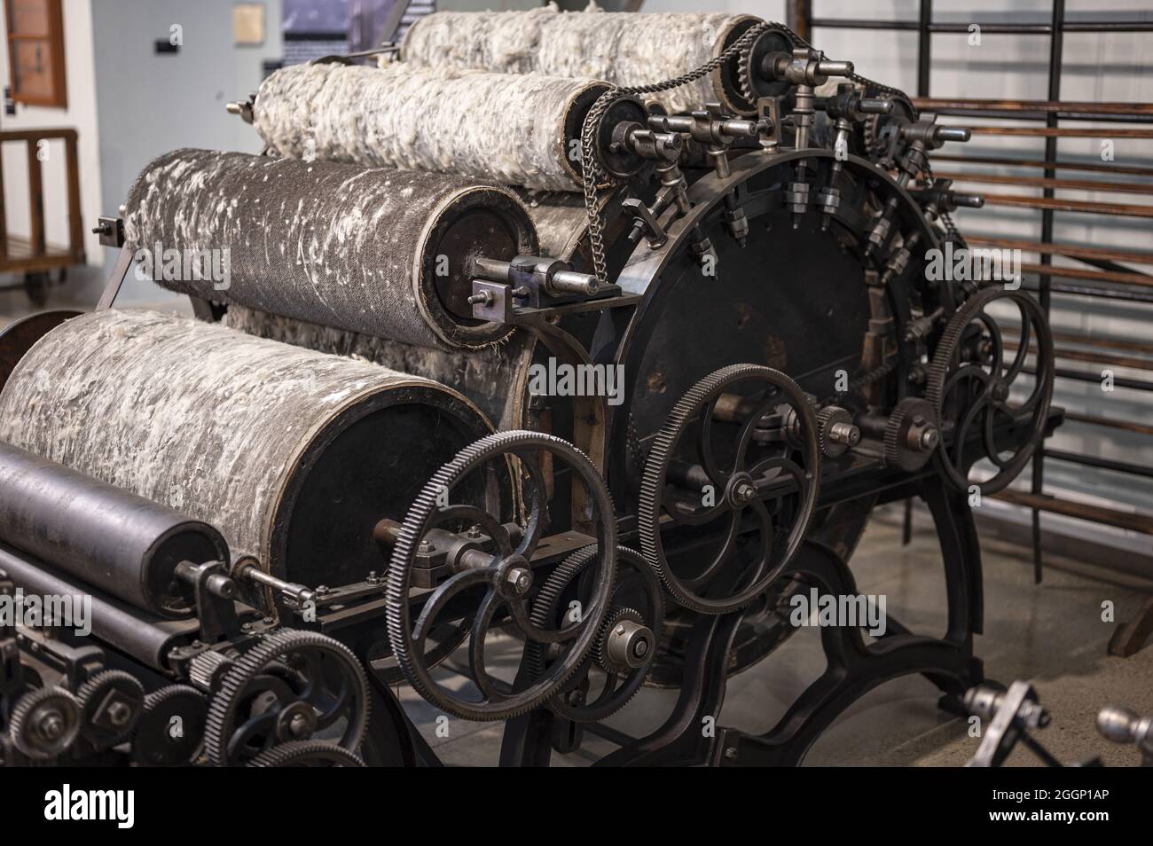 Closeup of an old textile machine, a carding machine Stock Photo - Alamy