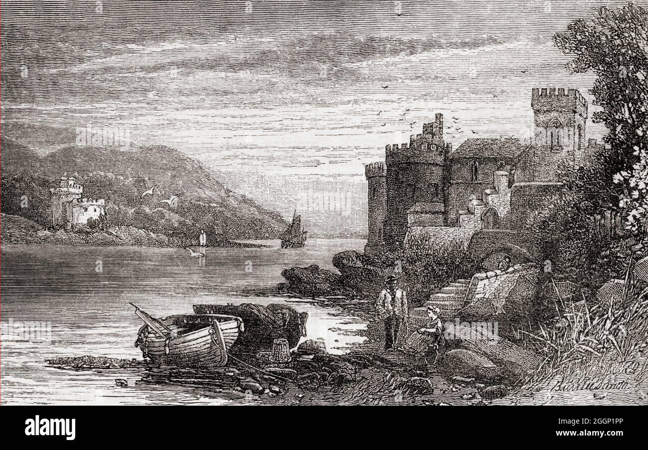 Dartmouth Castle, Devon, England, seen here in the 19th century. The ...