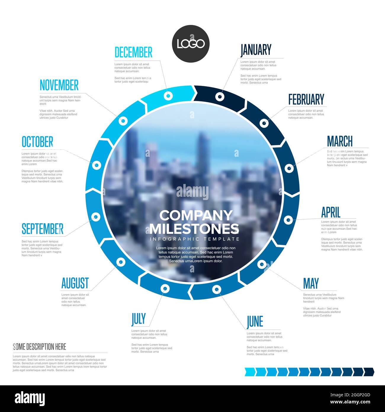 Full year timeline template with all months on circle blue blocks. All ... Full year timeline template with all months on circle blue blocks. All ...
