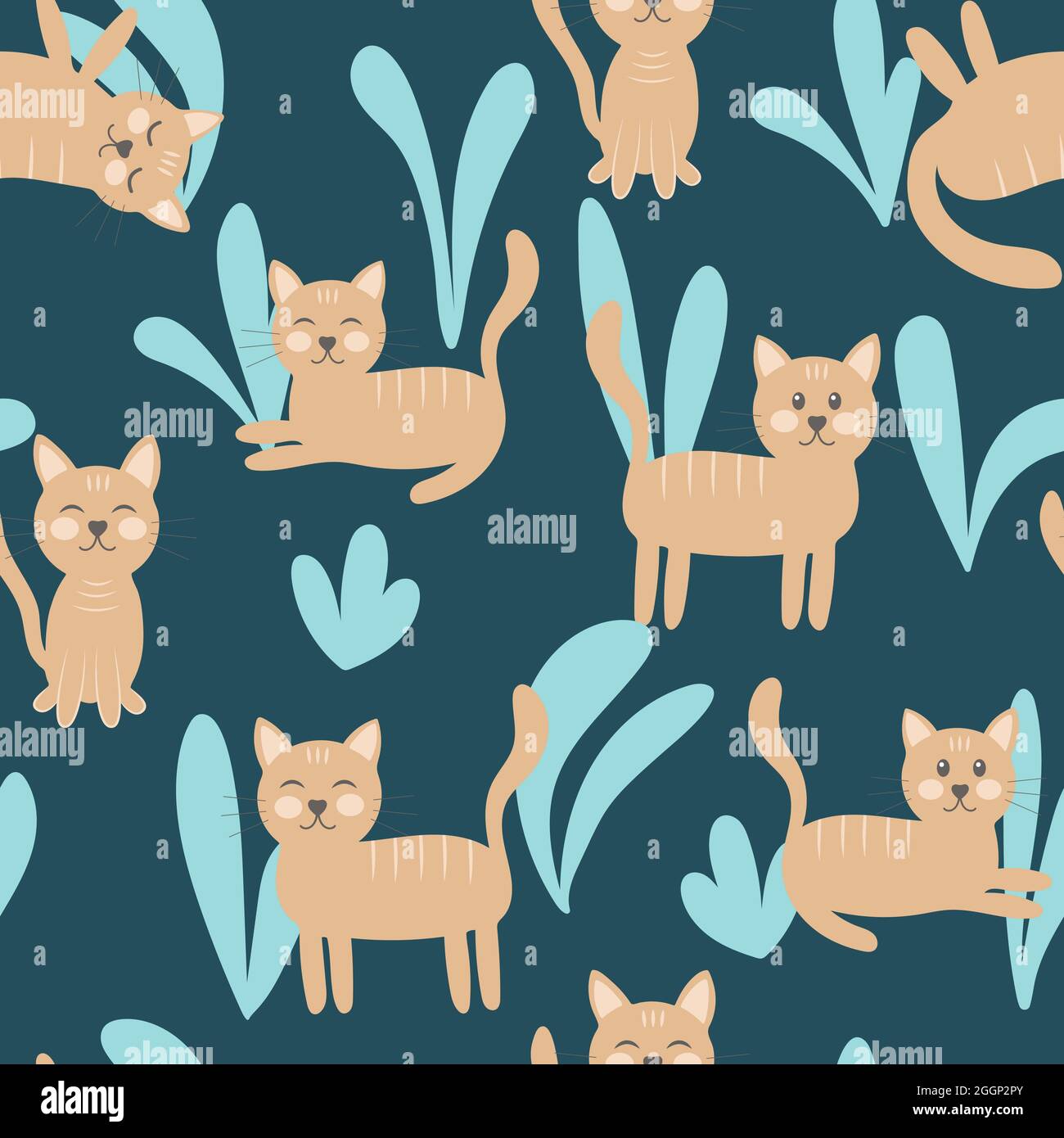 Cats in different poses with plants on a dark substrate vector ...