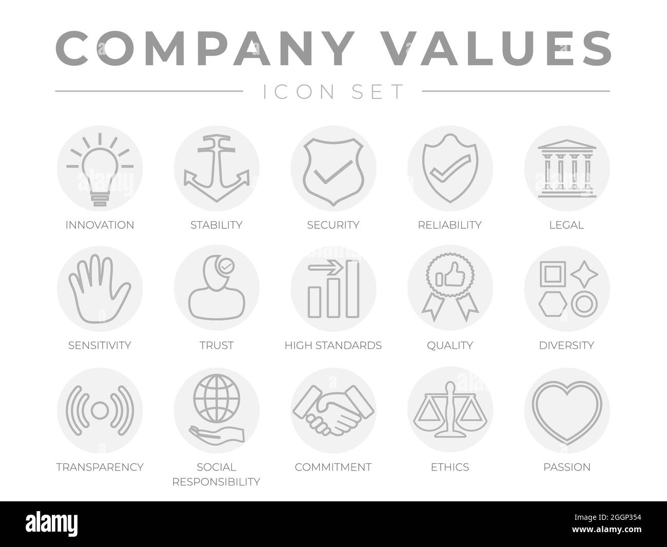 Business Company Core Values Outline Light Gray Icon Set. Innovation ...