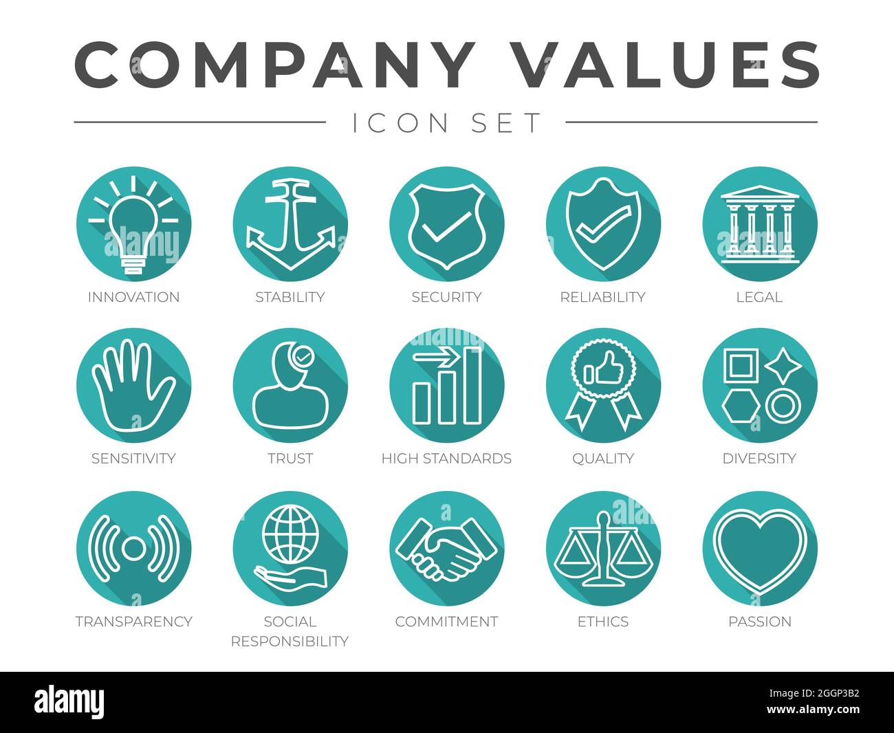 Flat Outline Company Core Values Icon Set Isolated. Innovation ...