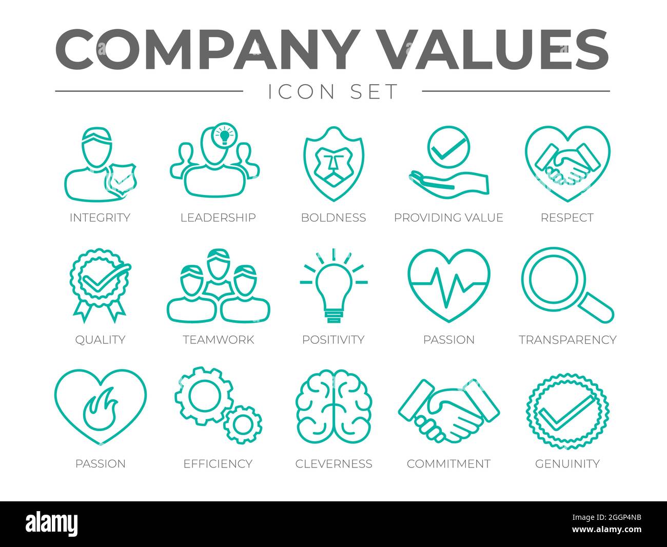 Company Values Outline Icon Set. Integrity, Leadership, Boldness, Value ... Company Values Outline Icon Set. Integrity, Leadership, Boldness, Value ...