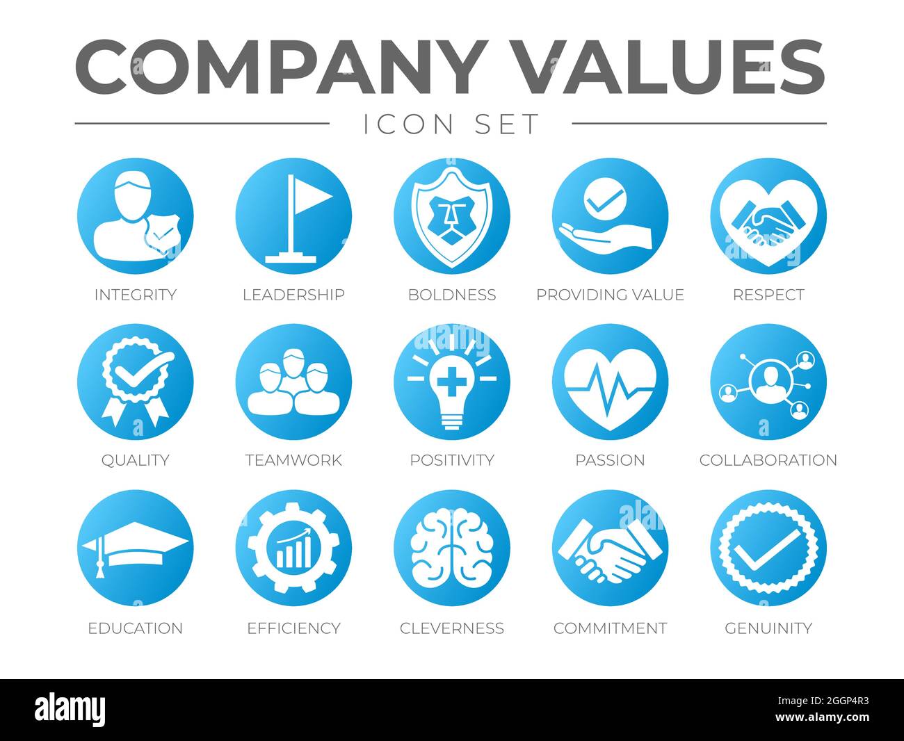 Business Company Values Round Orange Icon Set. Integrity, Leadership ...