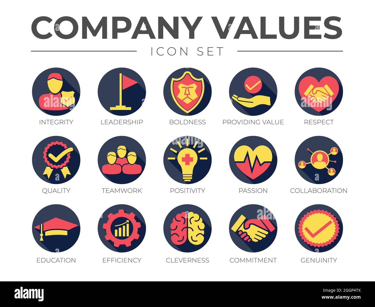 Business Company Values Round Colorful Icon Set. Integrity, Leadership ...