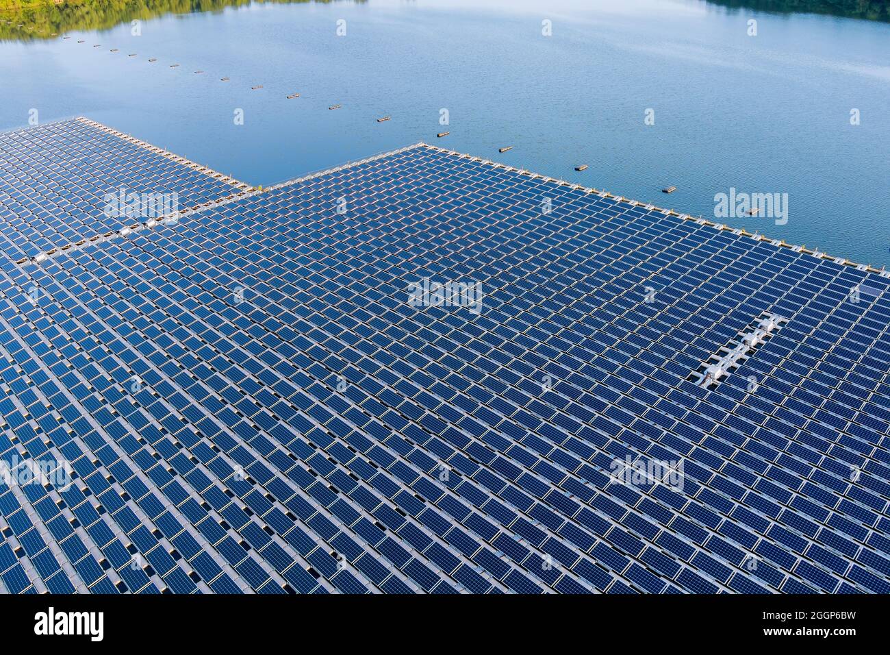 Panorama aerial view of floating solar panels cell platform on the ...