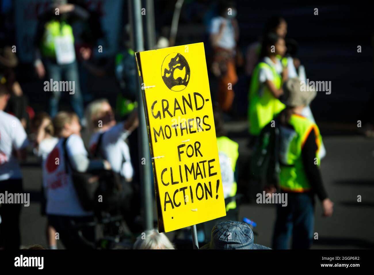 MELBOURNE, AUSTRALIA - May 21, 2021: Climate Change protester holds ...
