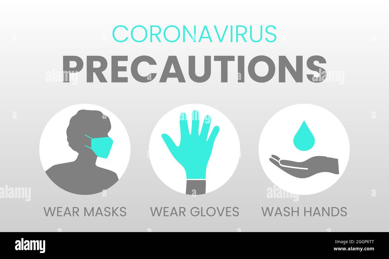 Coronavirus Precautions Wear Masks, Gloves, Wash Hands Illustration ...
