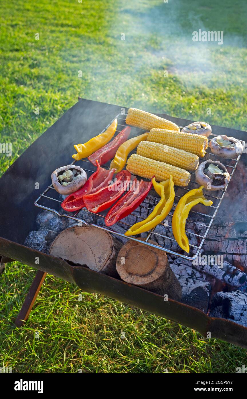 Vegetables cooking on a barbeque Stock Photo - Alamy