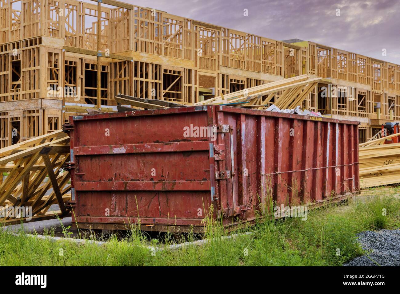 Loaded dumpster a construction home renovation with building rubble ...