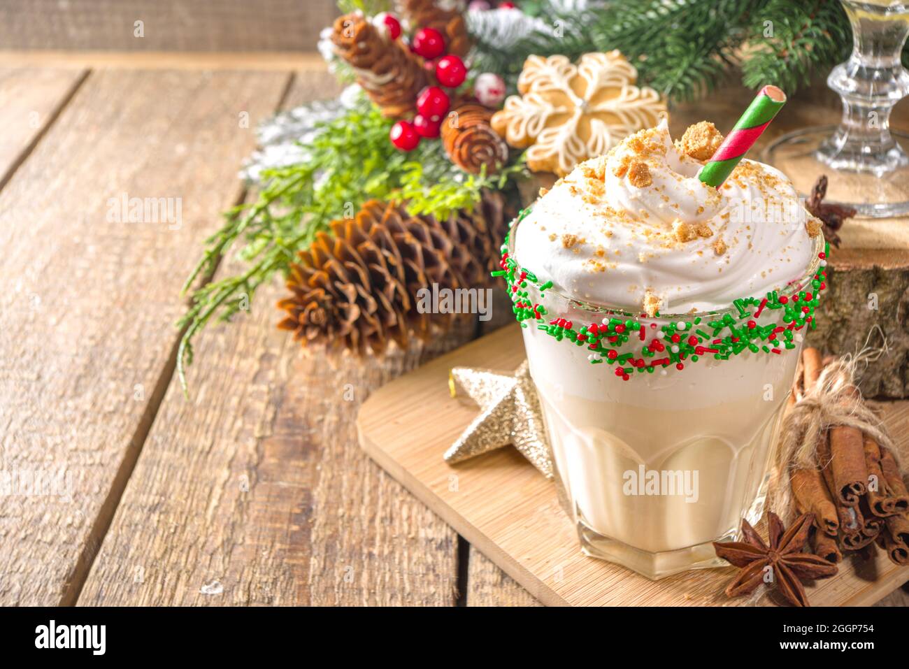 Festive Christmas Drink, Eggnog Milkshake cocktail with Ice Cream ...