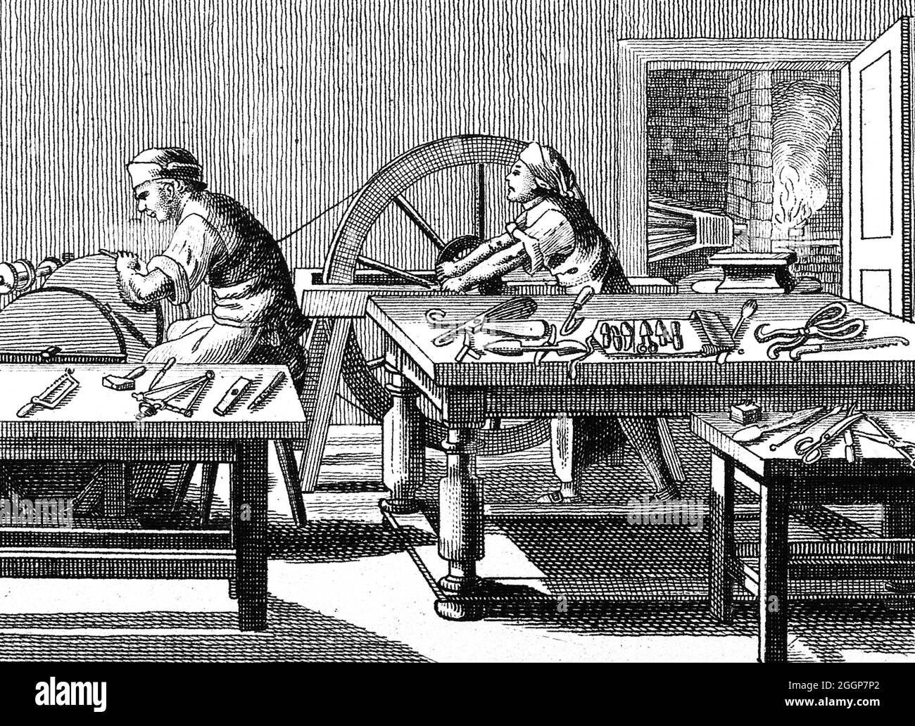 Engraving showing the making of surgical instruments Stock Photo - Alamy