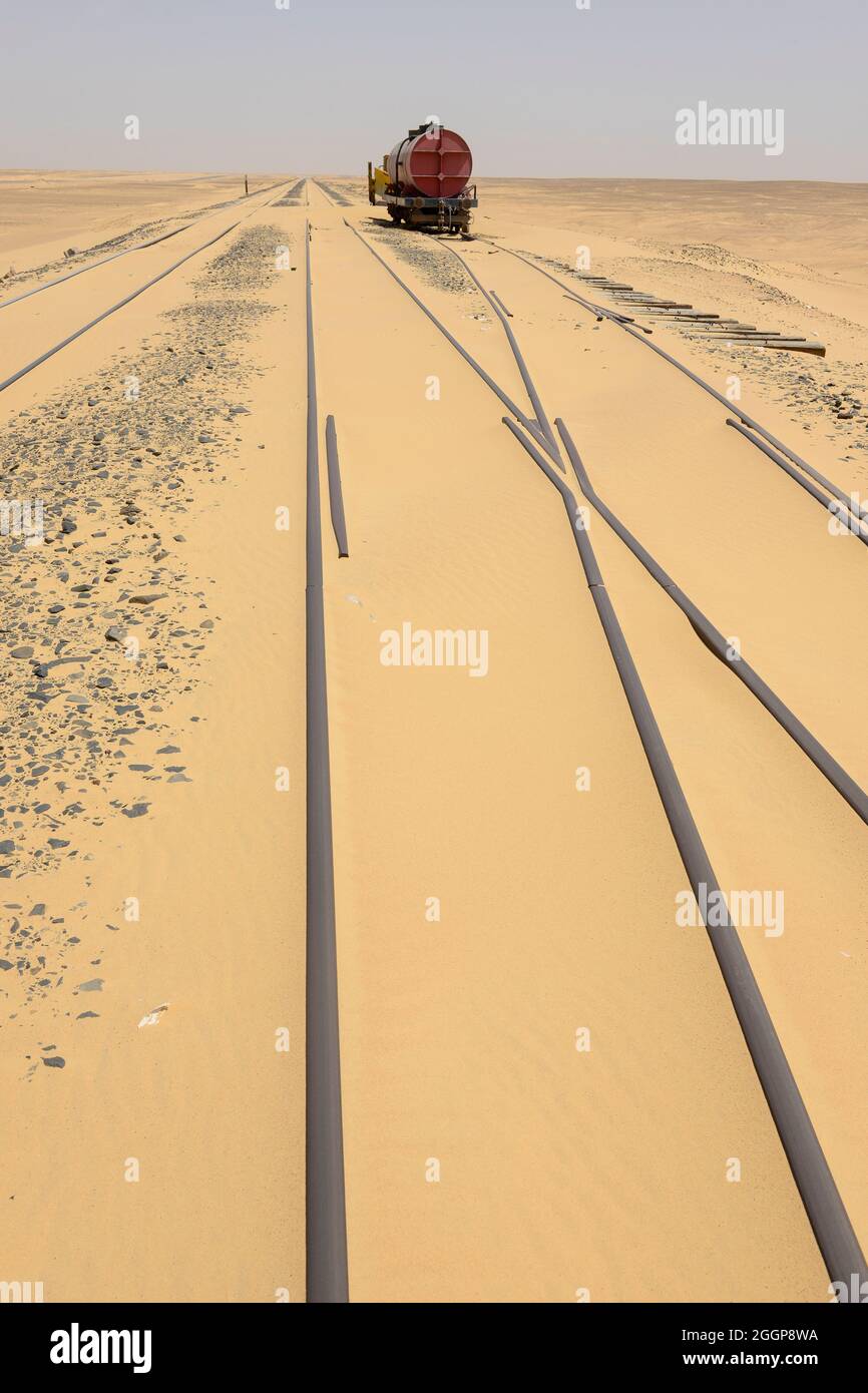 EGYPT, western desert, railway line Cairo to Bahariya Oasis, used for ...