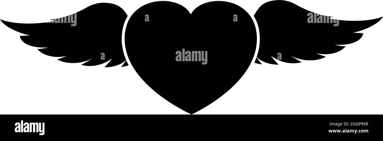 Heart with angel wings flying feather icon black color vector ...