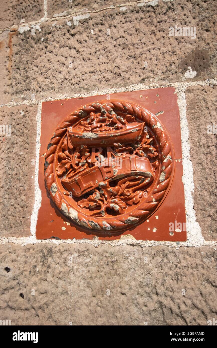 Wall creast on the old historic RNLBI building on Holy Island ...