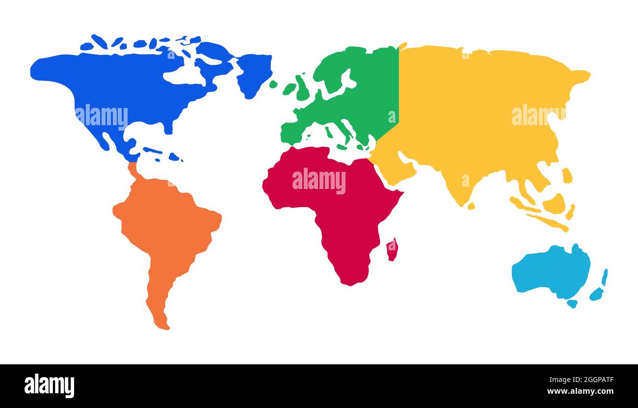 World Map with Color Continents Vector Illustration for Children Stock ...