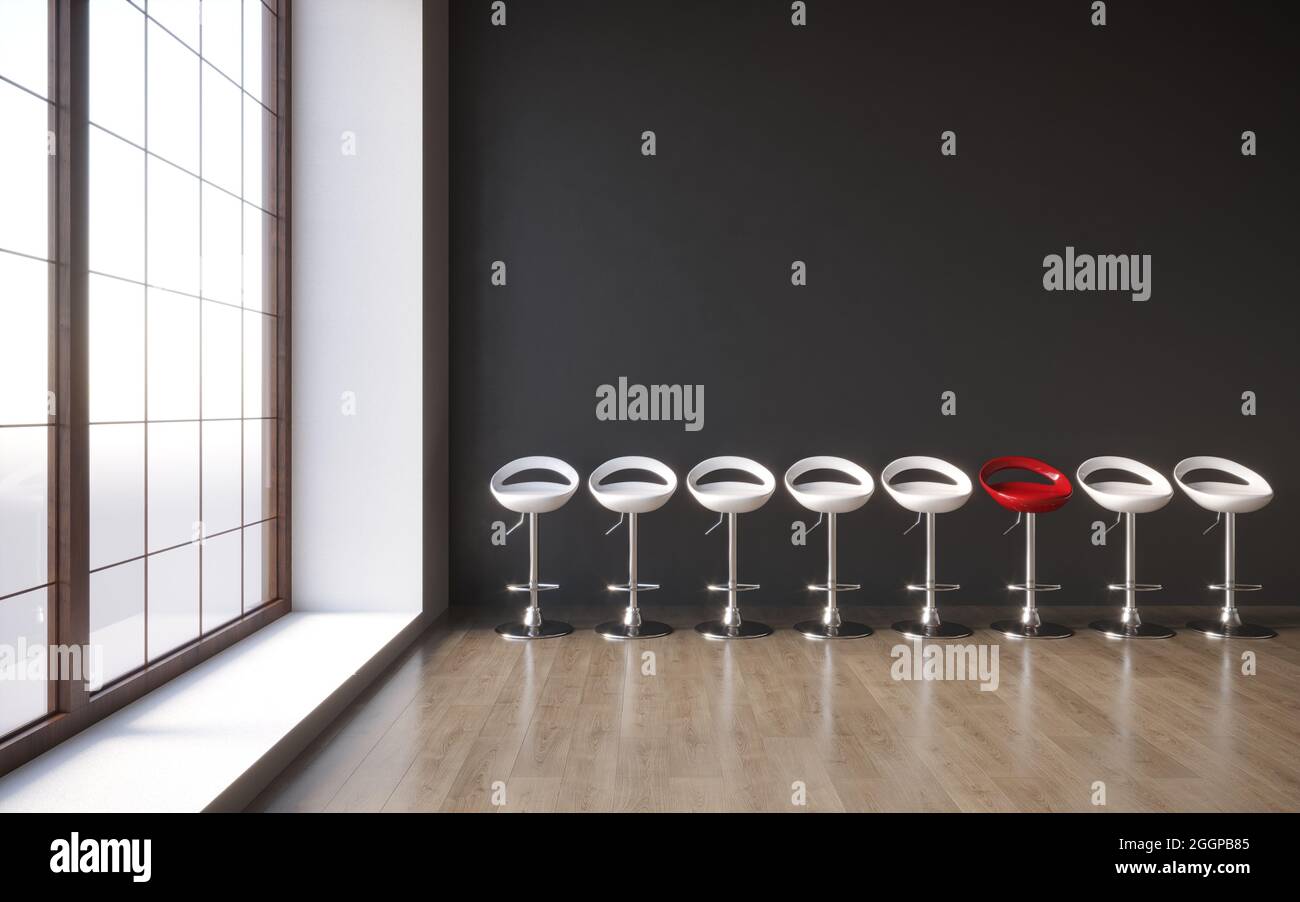 3d visualization of a bar stool in a minimalist interior, 3D ...