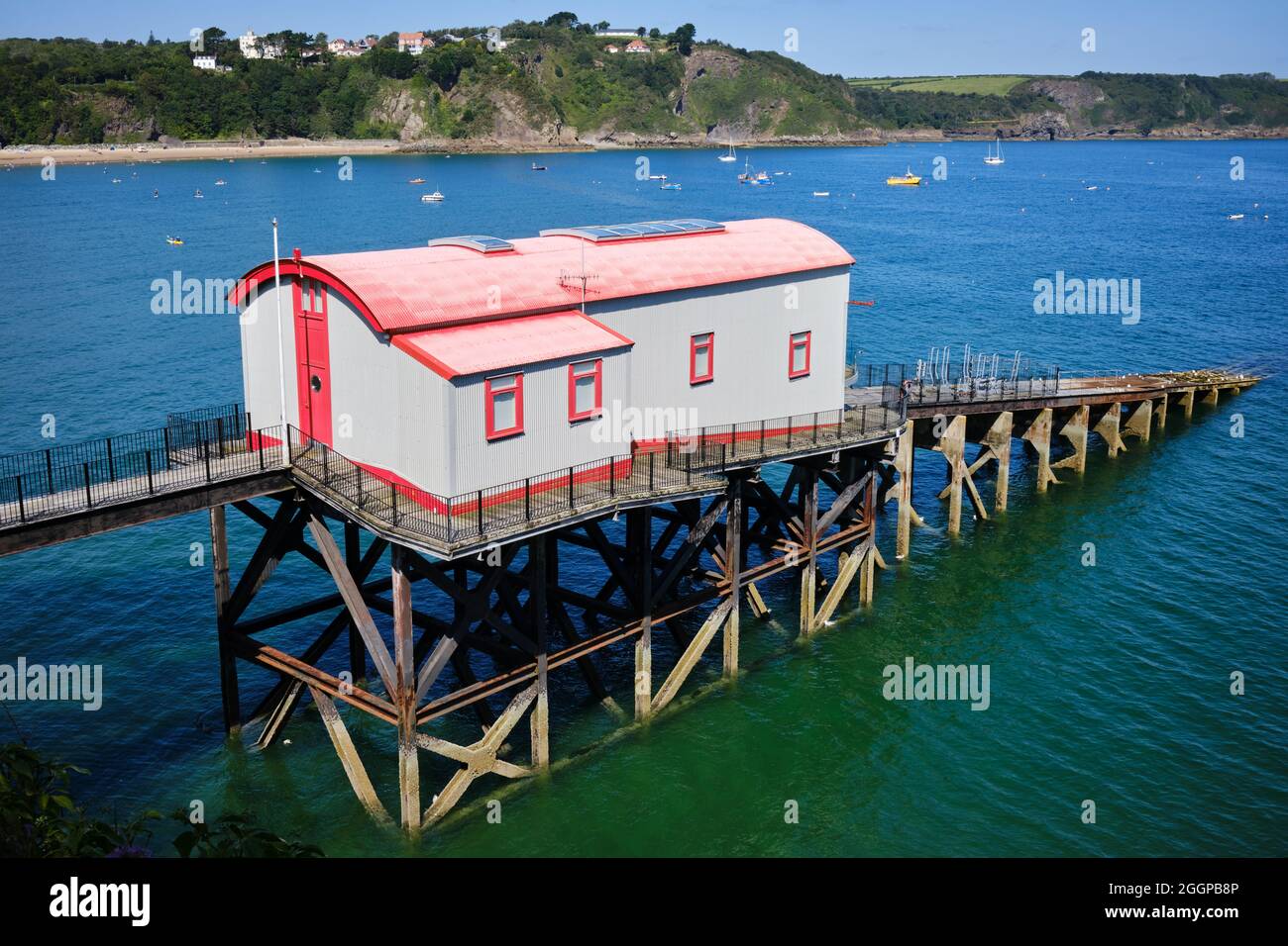 Old RNLI lifeboat launching platform and station at Tenby, South Wales ...