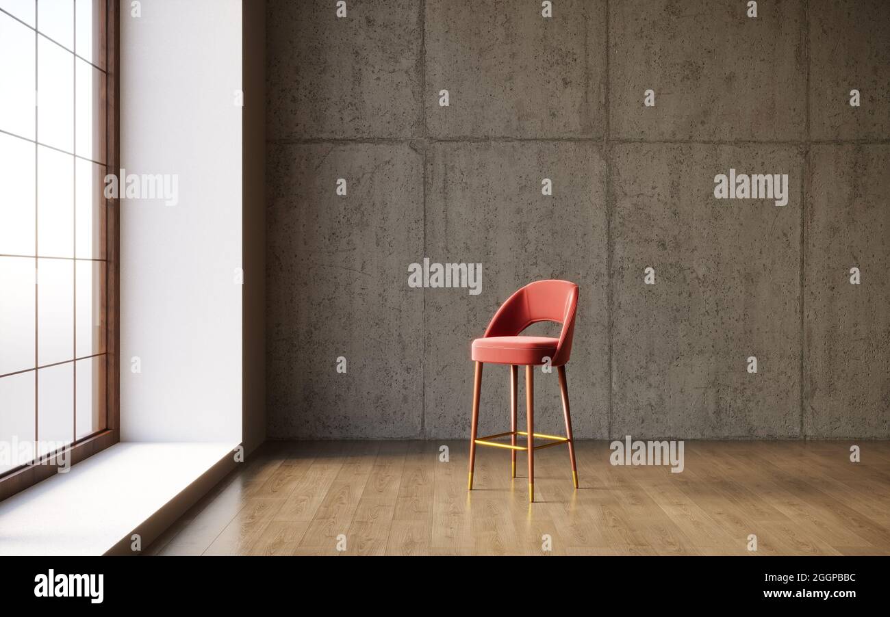 3d visualization of a bar stool in a minimalist interior, 3D ...