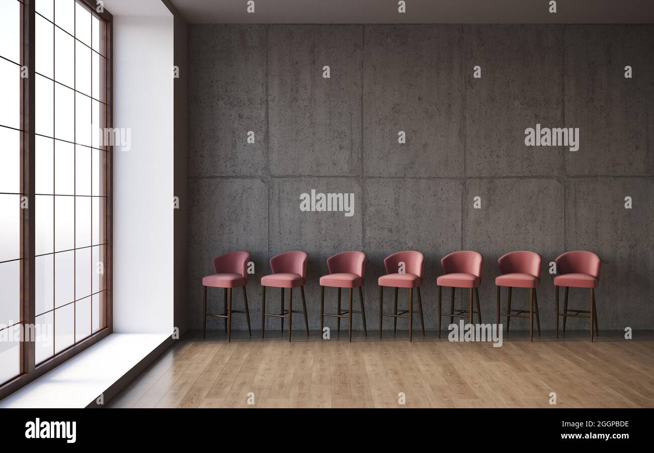 3d visualization of a bar stool in a minimalist interior, 3D ...