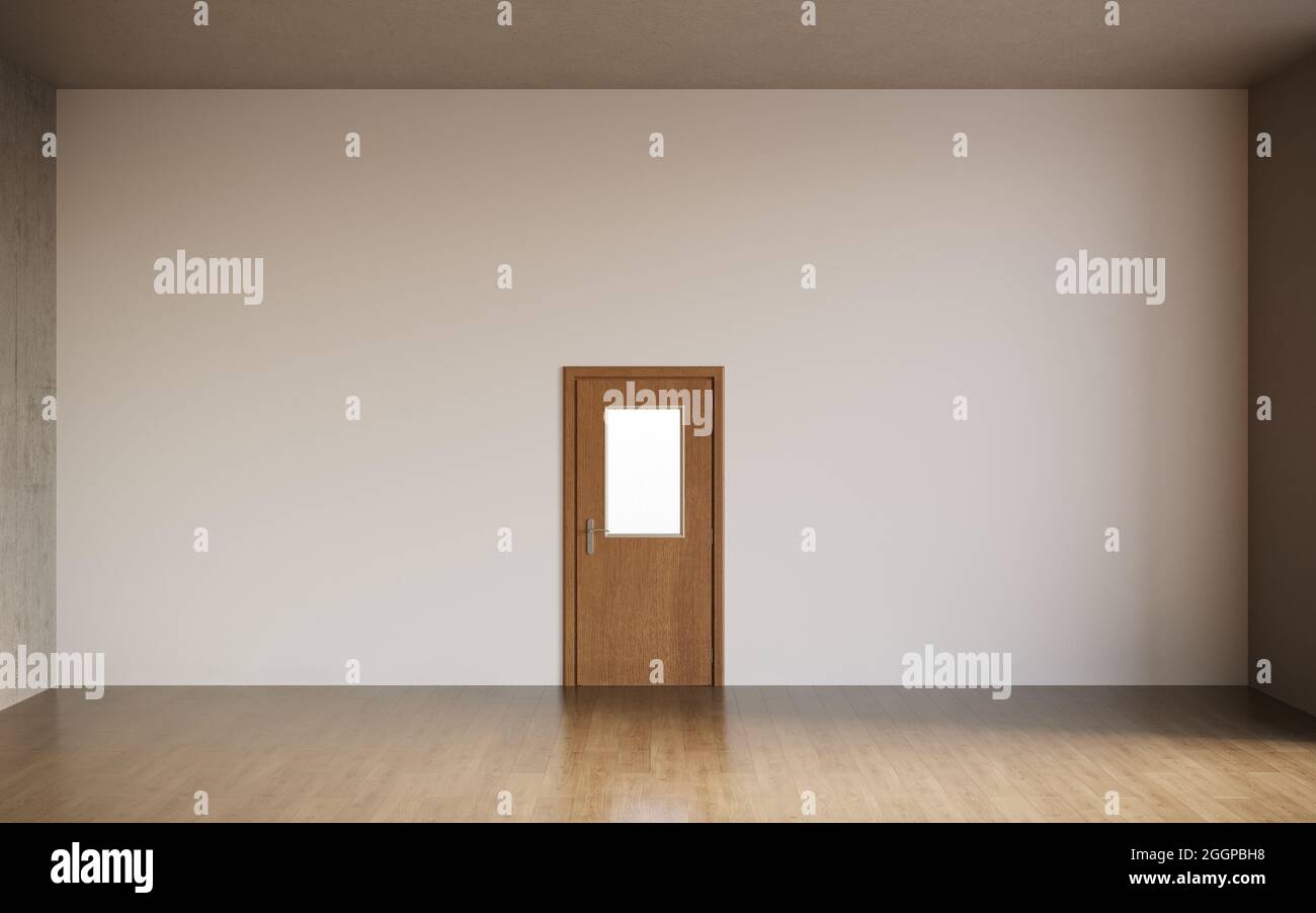 3d render of empty room with closed door and empty interior walls with ...